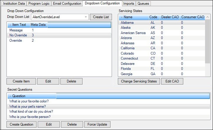 Dealer System > Institution Configuration Screen > Institution Configuration Screen Details ...